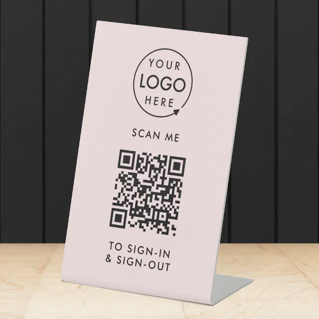 QR Code Sign-In | Pink Visitor Employee Reception Pedestal Sign | Zazzle