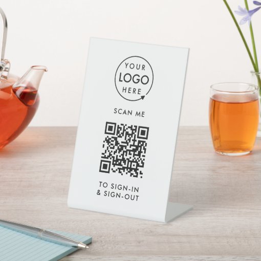 QR Code Sign-In | Visitor Employee Reception Pedestal Sign | Zazzle
