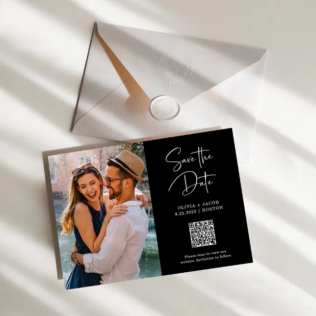 QR Code | Simple and Modern Photo Save the Date | Zazzle