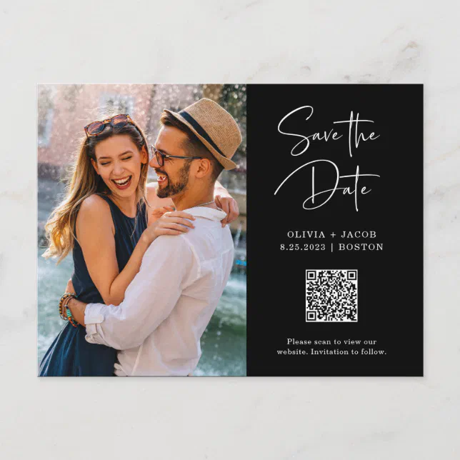 QR Code | Simple and Modern Photo Save the Date Postcard | Zazzle