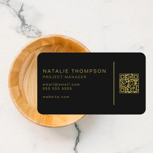 QR Code Simple Classy Elegant Black and Gold Business Card | Zazzle