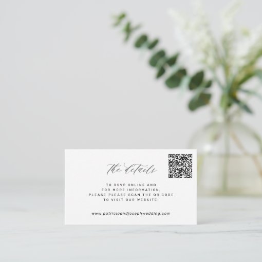 QR CODE simple elegant wedding website details Enclosure Card | Zazzle