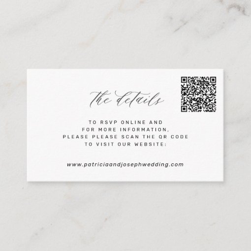 QR CODE simple elegant wedding website details Enclosure Card | Zazzle
