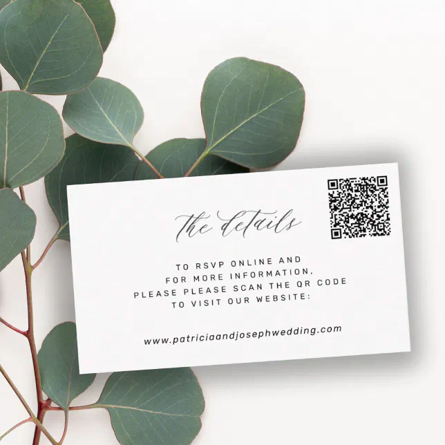 QR CODE simple elegant wedding website details Enclosure Card | Zazzle