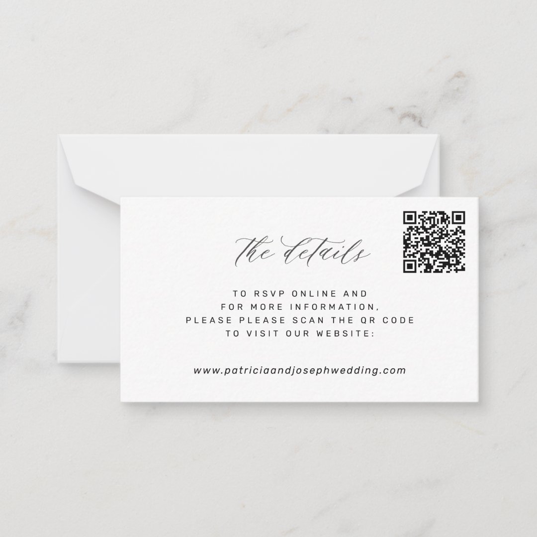 QR CODE simple elegant wedding website details Note Card | Zazzle