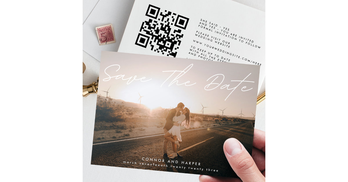 QR CODE | Simply Elegant Photo Save The Date Announcement | Zazzle