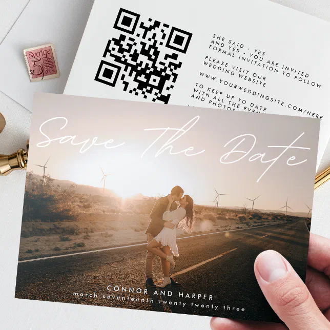 QR CODE | Simply Elegant Photo Save The Date Announcement | Zazzle