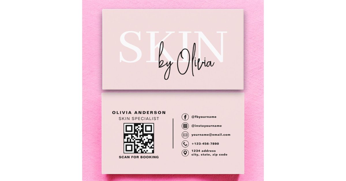 QR Code Skin Care Specialist Blush Pink Business Card | Zazzle