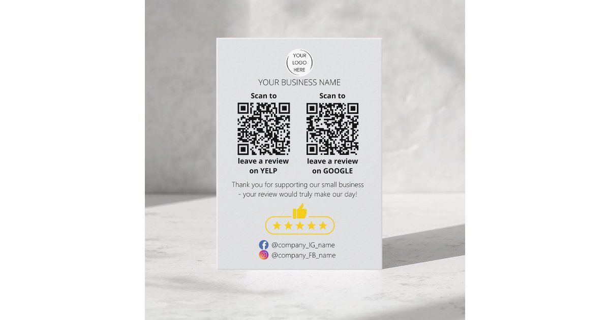 QR code small business review GOOGLE and YELP Card | Zazzle