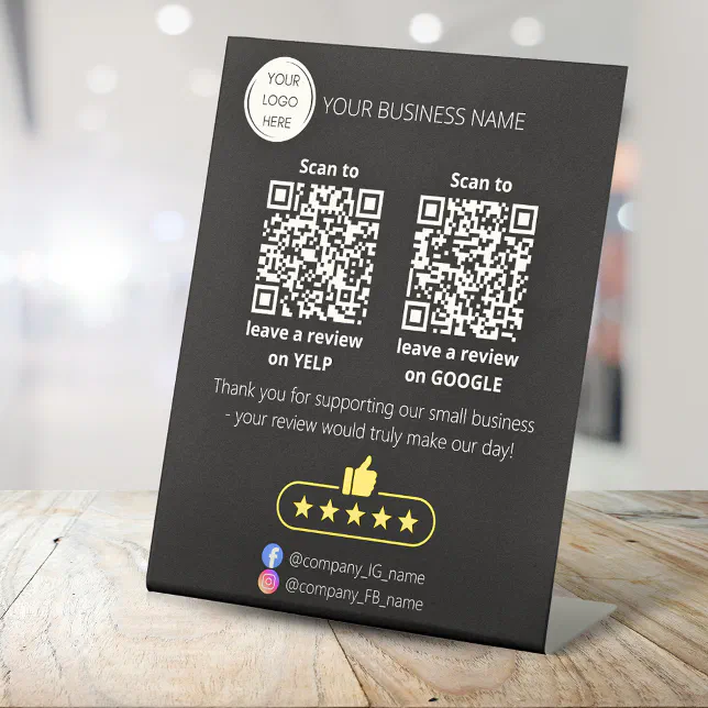 QR code small business review GOOGLE and YELP Pedestal Sign | Zazzle