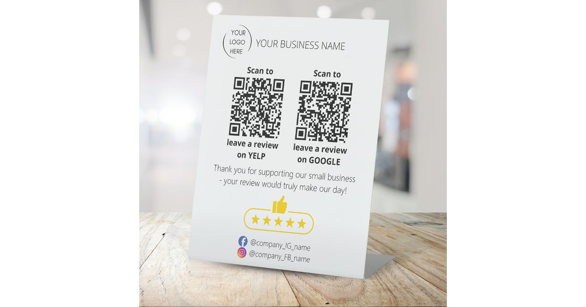 QR code small business review GOOGLE and YELP Pedestal Sign | Zazzle