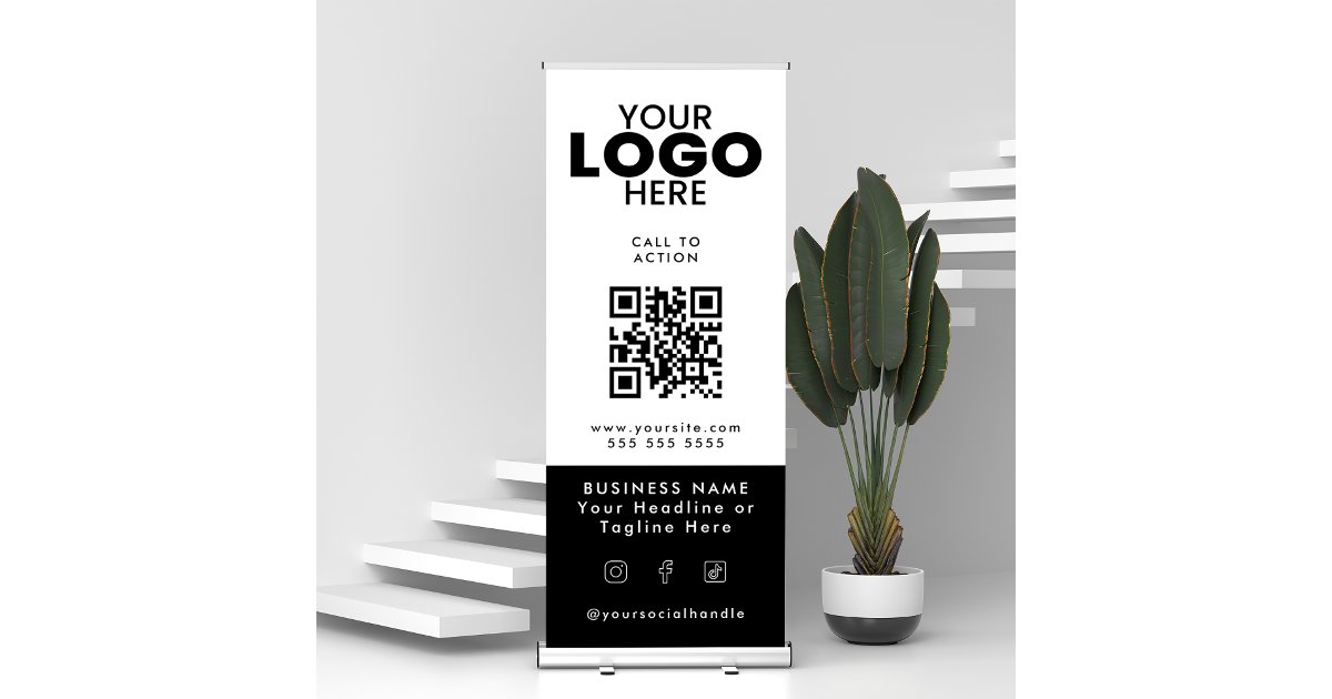 QR Code Social Media Custom Business Company Logo Retractable Banner ...