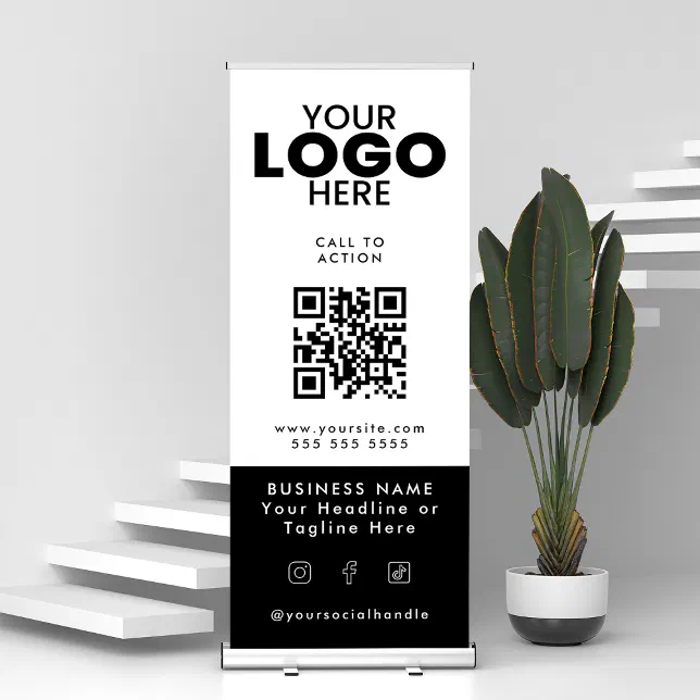 QR Code Social Media Custom Business Company Logo Retractable Banner ...