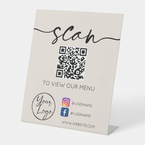 QR Code Social Media Greige Pedestal Sign | Zazzle