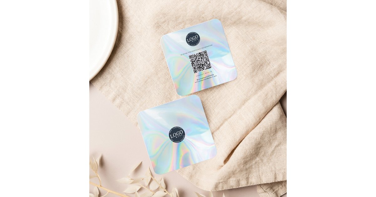 QR Code Social Media Website Holographic Modern Square Business Card ...