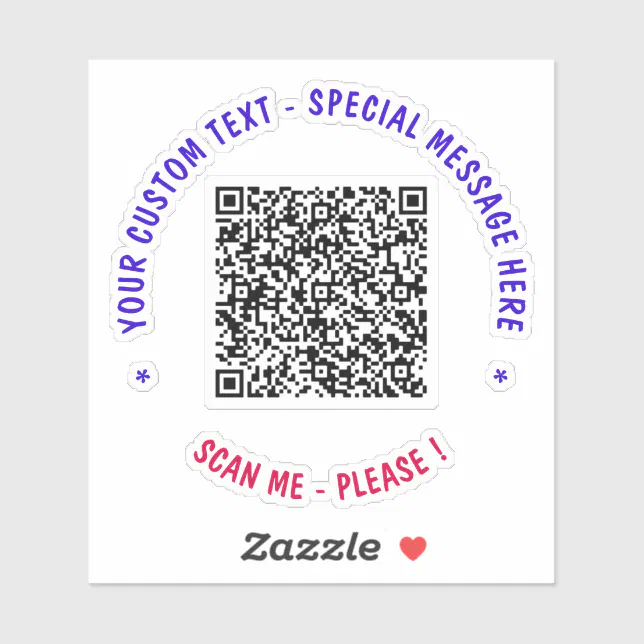 QR Code Sticker Scan Info and Text - Your Colors | Zazzle