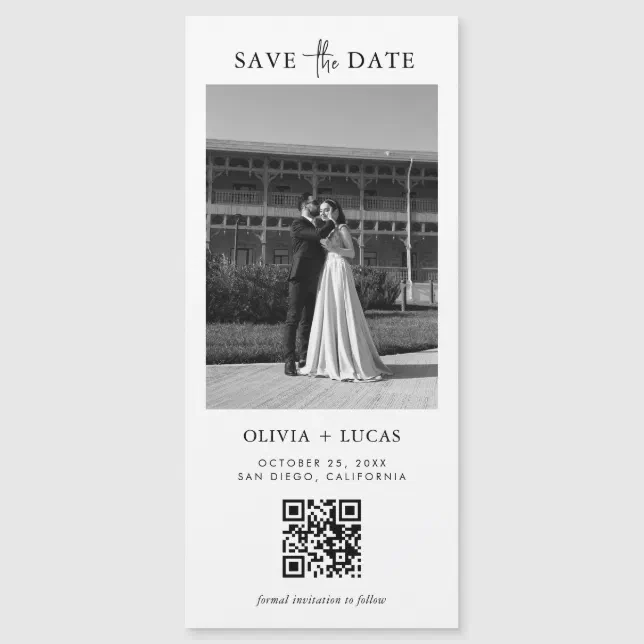 QR Code Style Photo Magnetic Wedding Save The Date | Zazzle