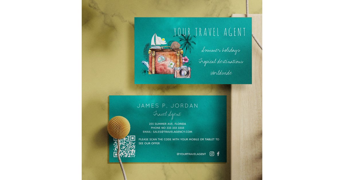 QR CODE summer holidays travel agent Business Card | Zazzle