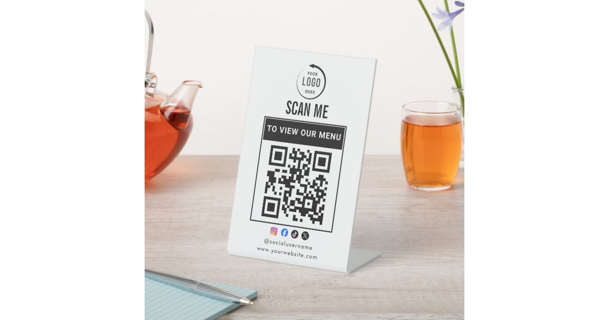 QR Code Tabletop Sign | Digital Menu pedestal sign | Zazzle