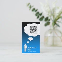 qr code thought bubble (male stick figure) business card | Zazzle