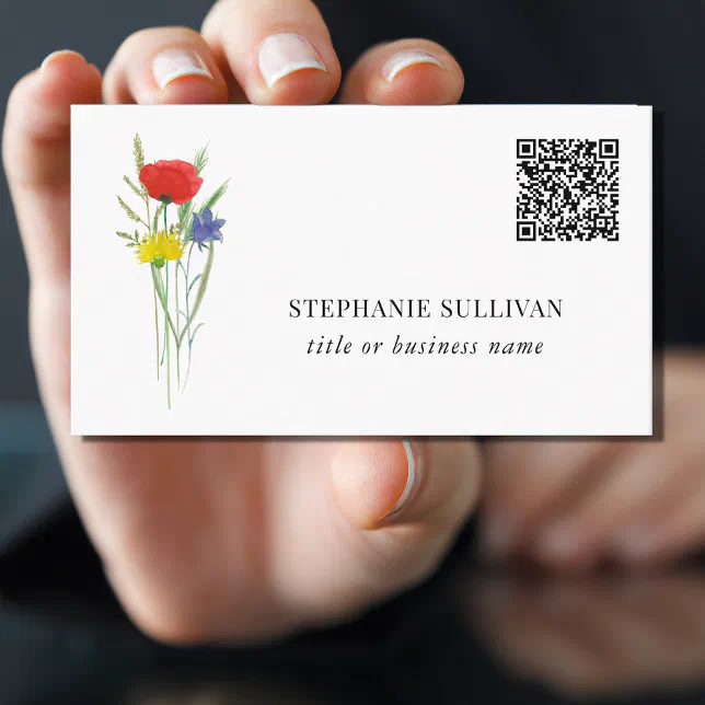 QR Code Title Business Name Wildflower Business Card | Zazzle