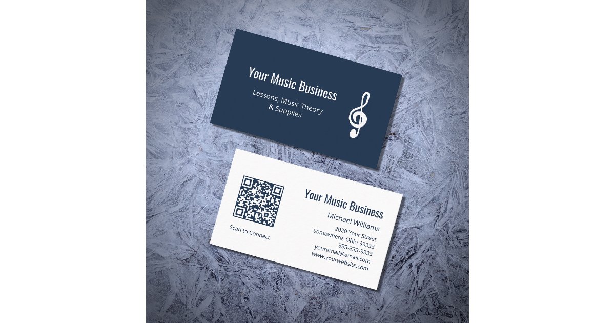 QR code Treble Clef Navy Blue Music Lessons Business Card | Zazzle