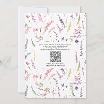 QR Code Trendy Elegant Wildflower Floral Wedding Invitation | Zazzle