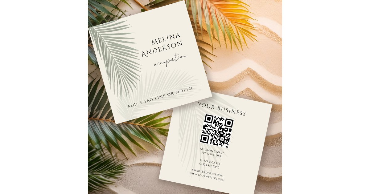 QR Code Tropical Palm Square Business Card | Zazzle