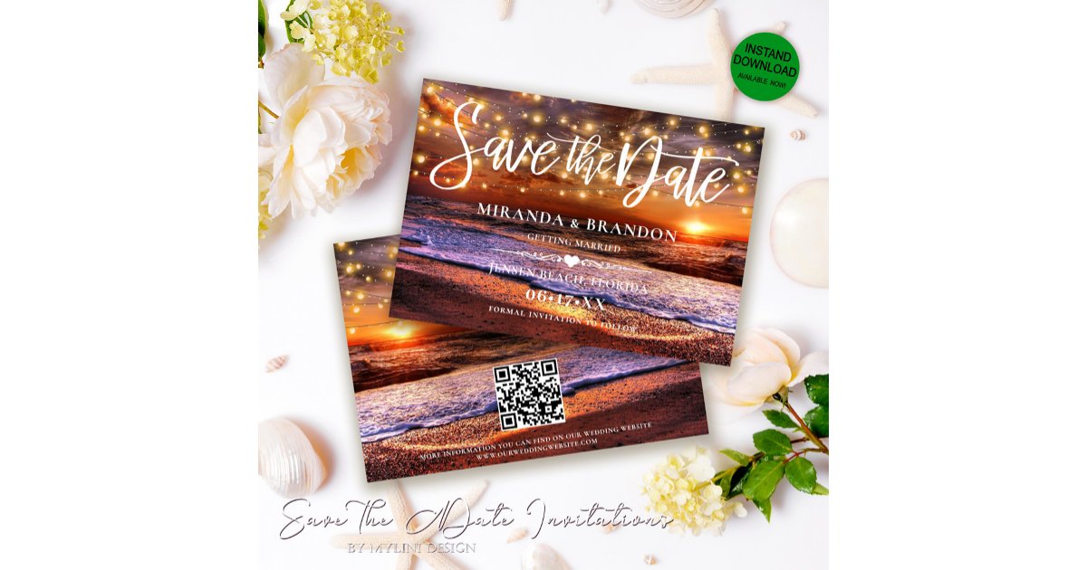 QR Code - Tropical Sunset Beach Save the Date Card | Zazzle
