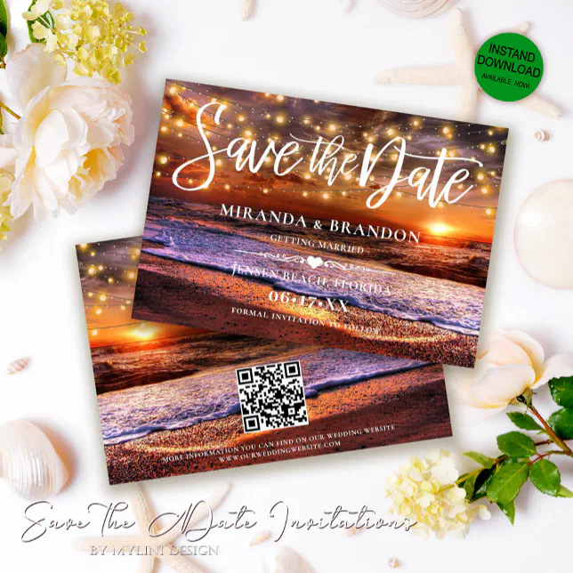 QR Code - Tropical Sunset Beach Save the Date Card | Zazzle