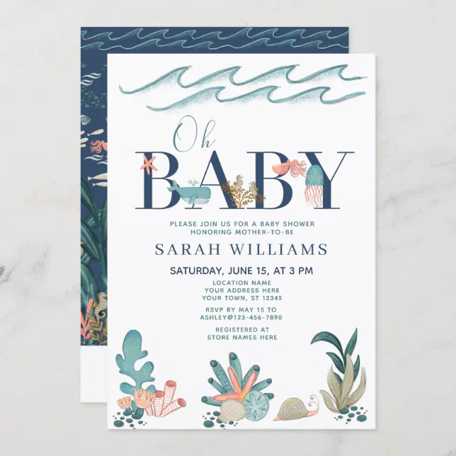 QR Code Under the Sea Watercolor Oh Baby Shower Invitation | Zazzle