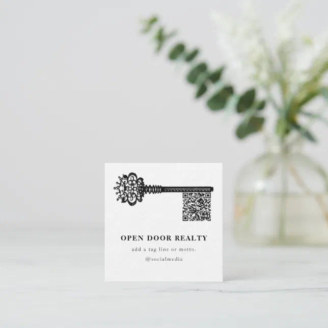 QR Code Unique Real Estate Scannable Key Square Business Card | Zazzle