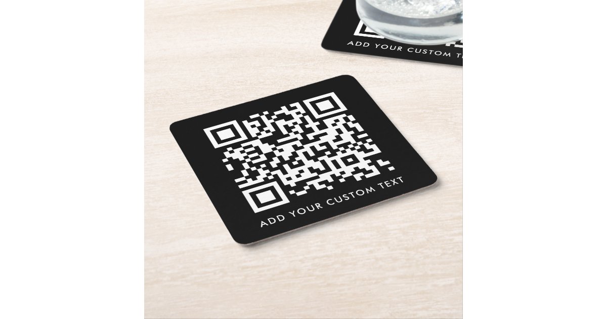 QR Code Upload | Black Minimalist Simple Scan Me Square Paper Coaster ...