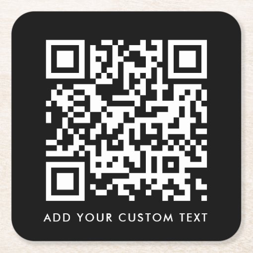 QR Code Upload | Black Minimalist Simple Scan Me Square Paper Coaster ...