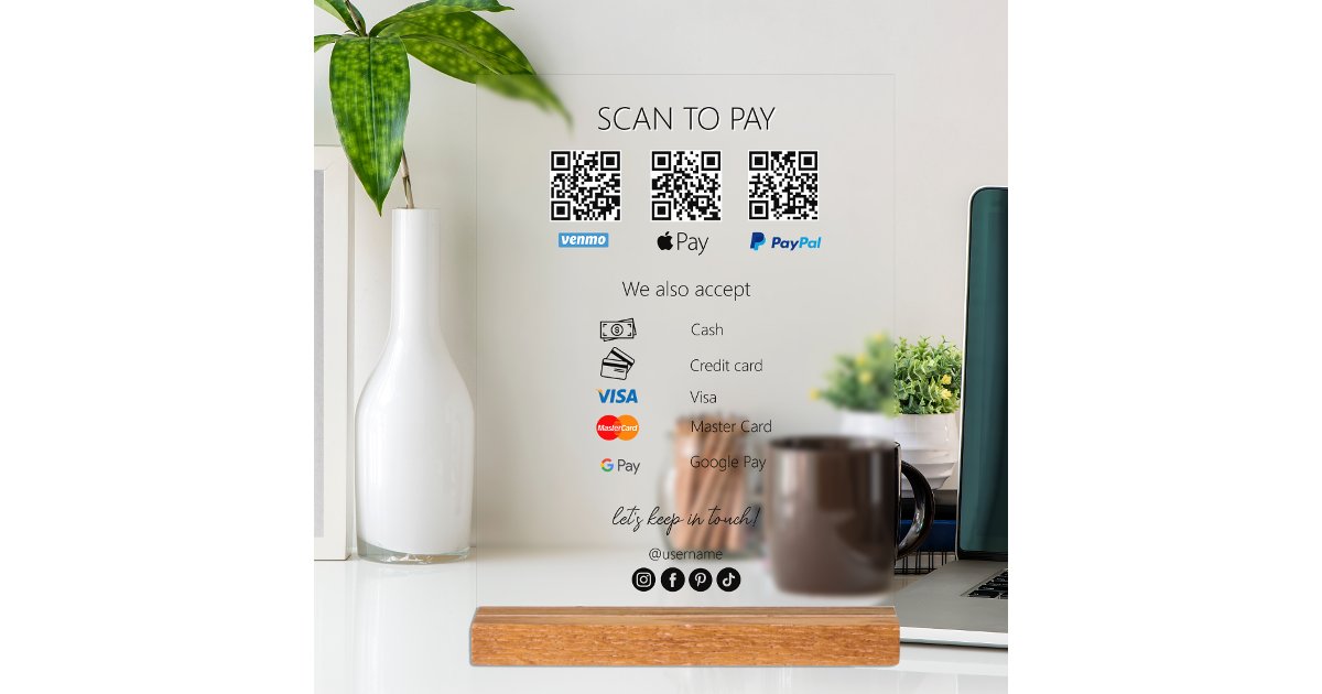 Qr Code Venmo Scan to Pay Payment Icons Acrylic Sign | Zazzle