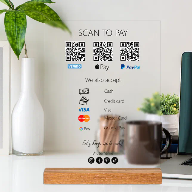 Qr Code Venmo Scan to Pay Payment Icons Acrylic Sign | Zazzle