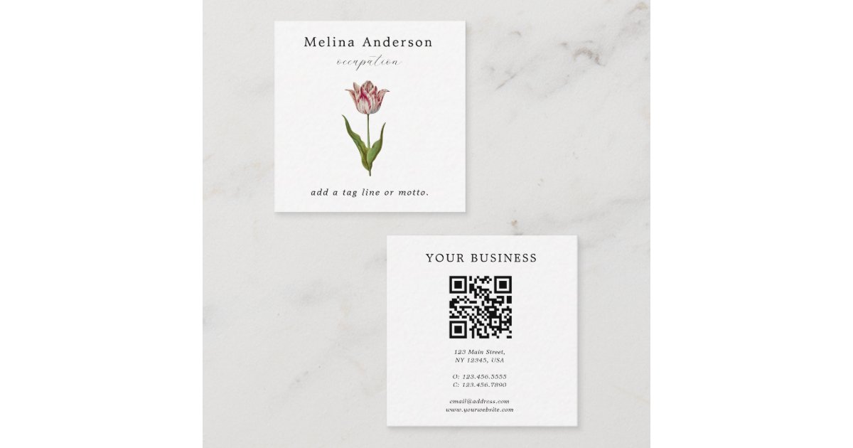 QR Code Vintage Flower Square Business Card | Zazzle