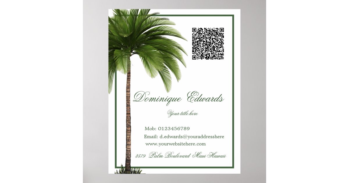 QR Code Vintage Palm Tree Tropical Elegant Poster | Zazzle