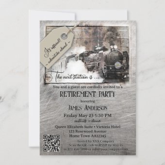 QR Code Vintage Train Retirement Party Invitation | Zazzle