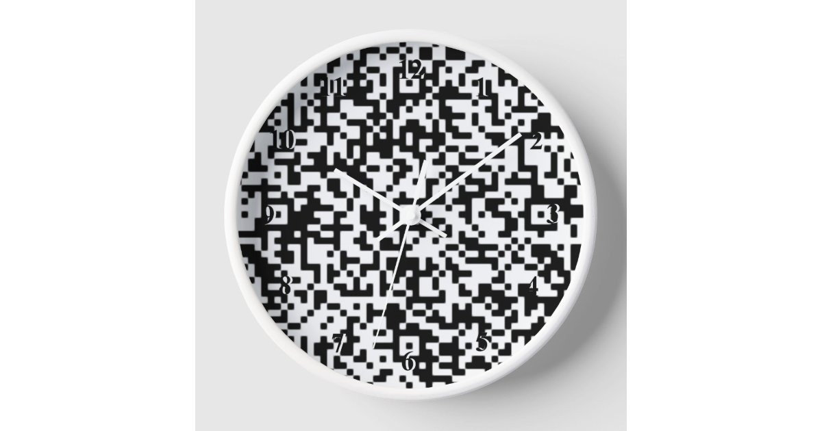 QR Code Wall Clock Modern Design Black and White | Zazzle