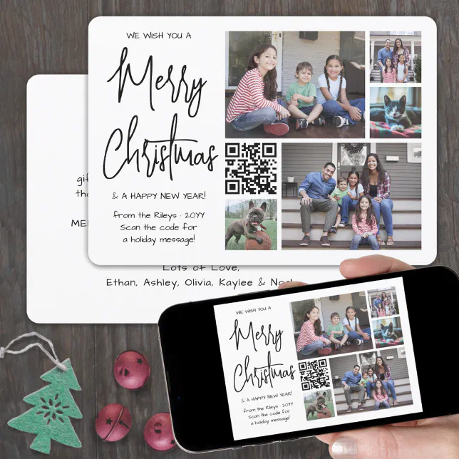 QR Code We Wish You a Merry Christmas 5 Photo Holiday Card | Zazzle