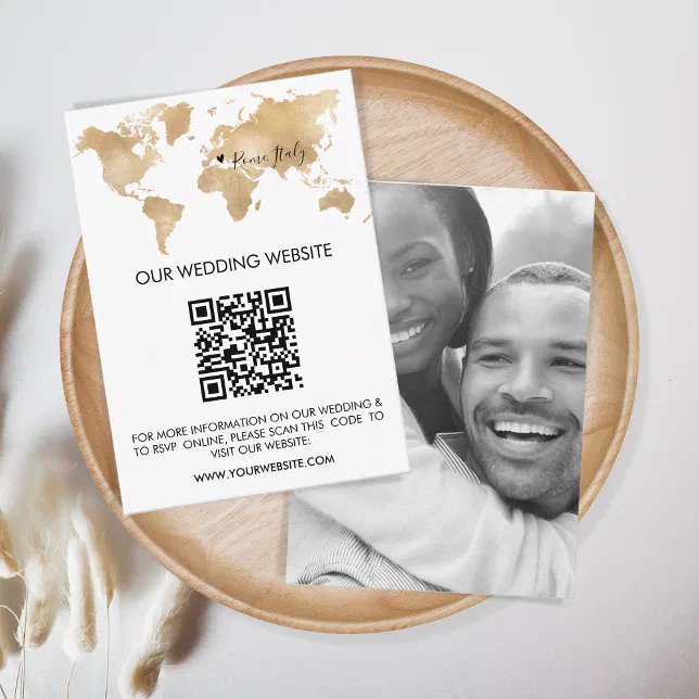 QR Code Wedding Destination World Map Enclosure Card | Zazzle