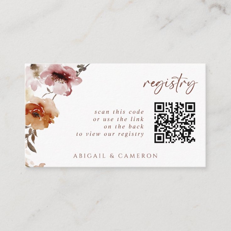 QR Code Wedding Registry Card Terracotta Floral | Zazzle