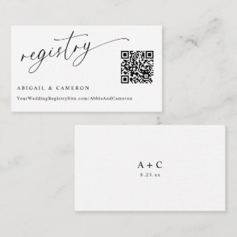 QR Code Wedding Registry Delicate Calligraphy Enclosure Card | Zazzle
