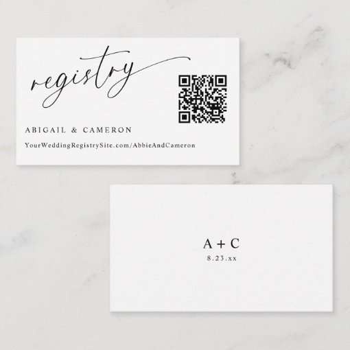 QR Code Wedding Registry Delicate Calligraphy Enclosure Card | Zazzle