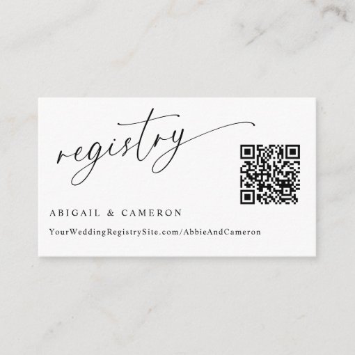 QR Code Wedding Registry Delicate Calligraphy Enclosure Card | Zazzle