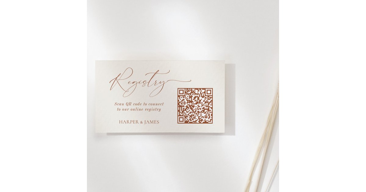 QR Code Wedding Registry Neutral Minimalist Boho Enclosure Card | Zazzle