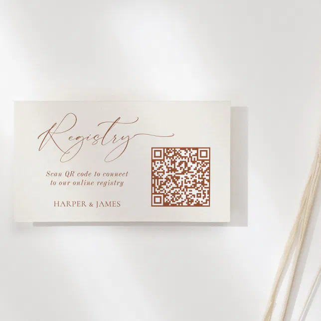 QR Code Wedding Registry Neutral Minimalist Boho Enclosure Card | Zazzle