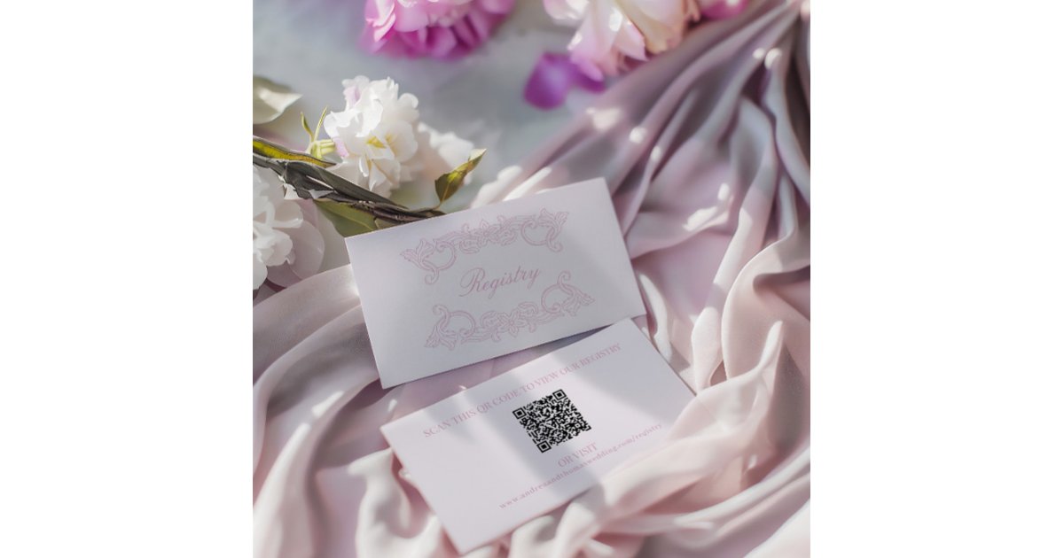 QR Code Wedding Registry Pink Elegant Vintage Enc Enclosure Card | Zazzle