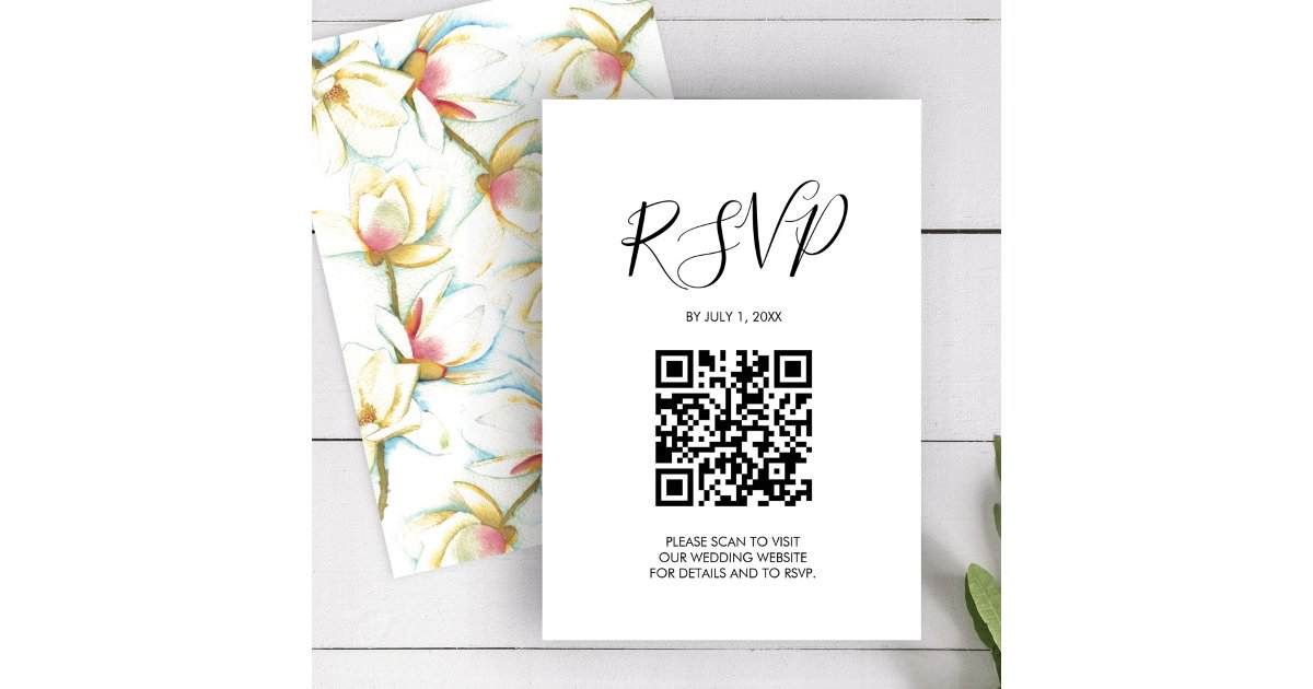 QR code Wedding RSVP Floral Enclosure Card | Zazzle